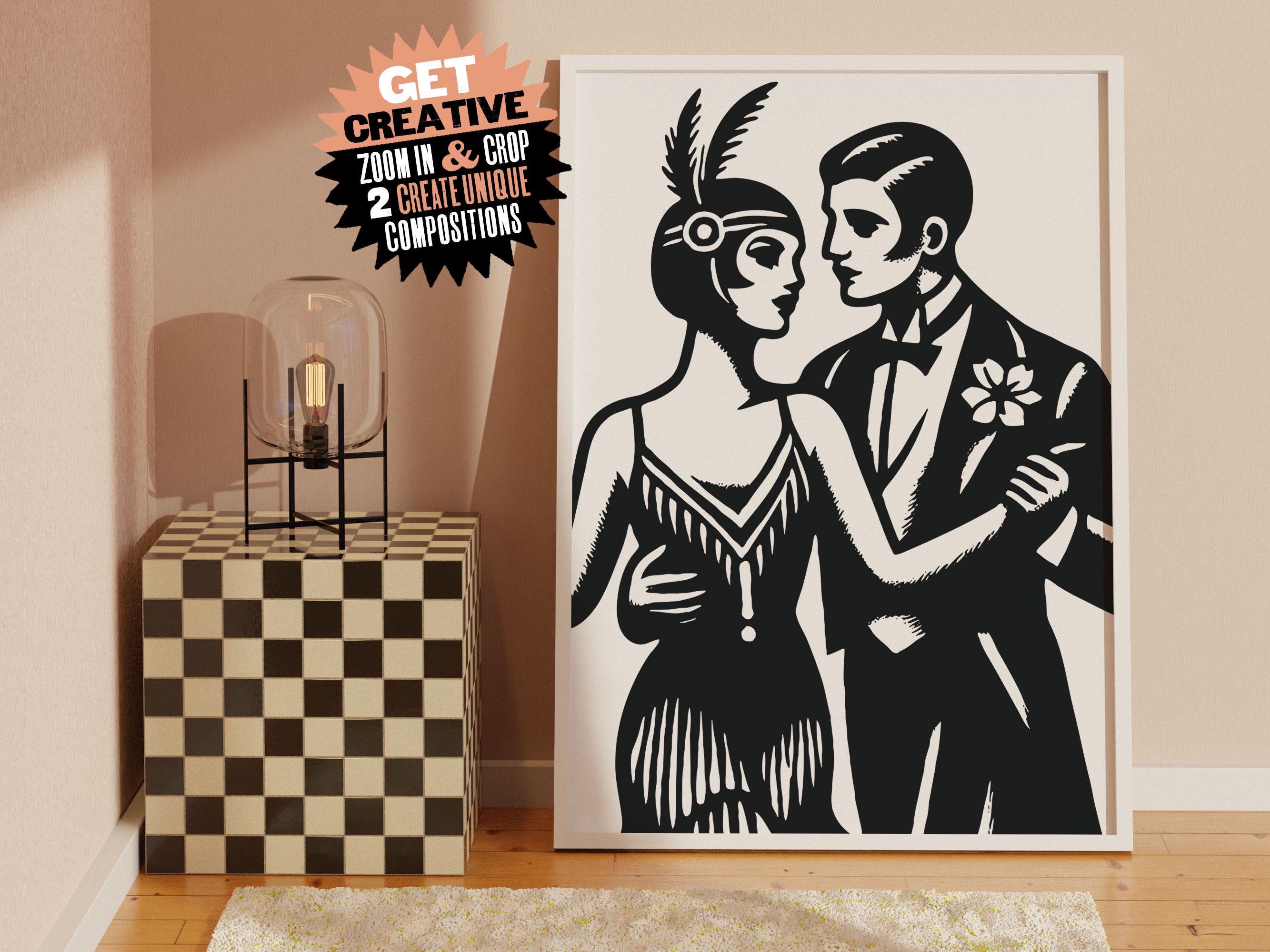Glamorous 1930's Dancing Flapper Couple - Upscale Fancy Dance Party Art ...