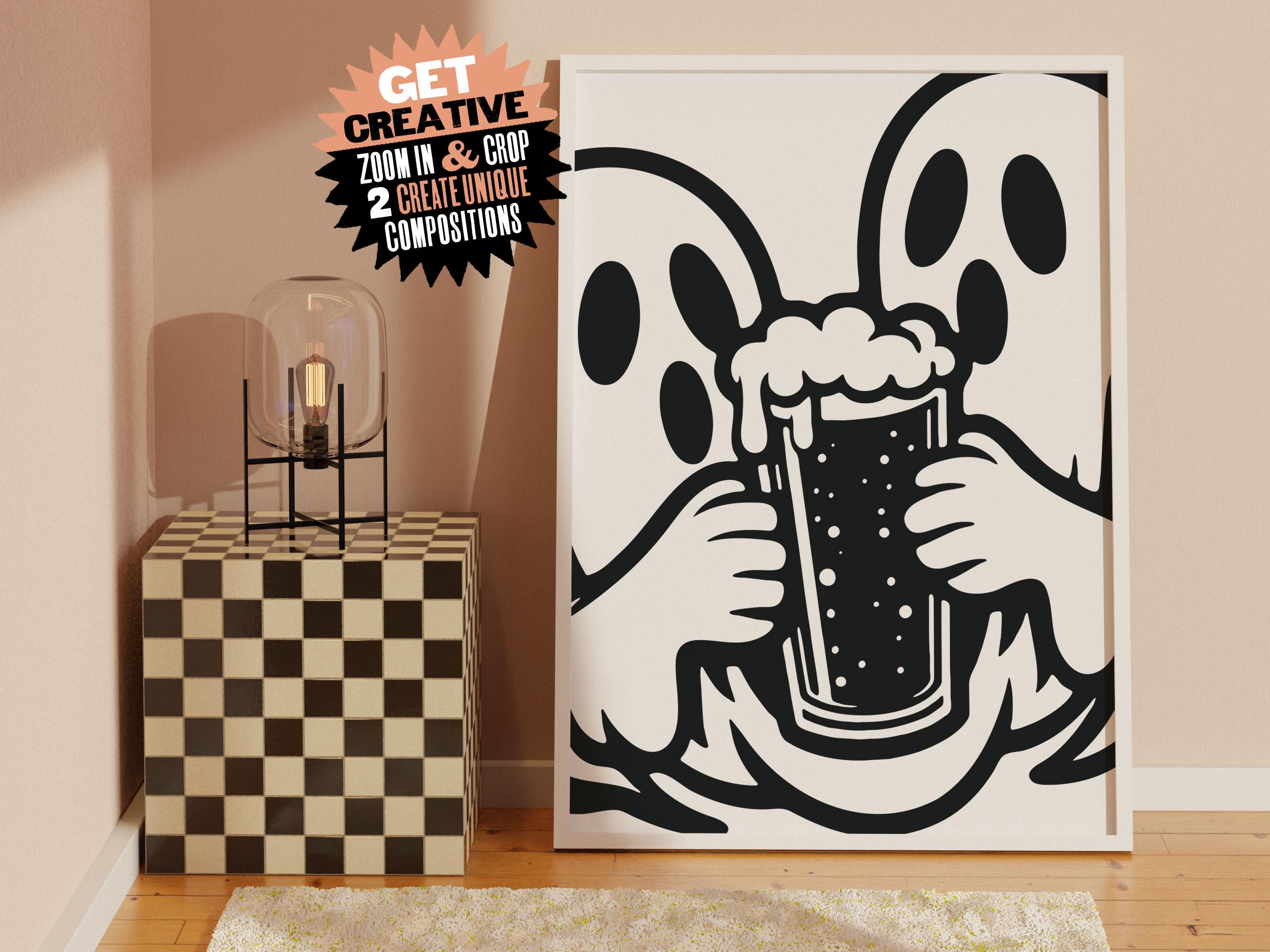 Sheet Ghosts Sharing a Beer Spooky Halloween Drinking Party Graphic ...