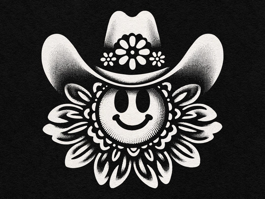 Cowboy Smiley Face - Country Western Paisley Accents Happy Face Art ...
