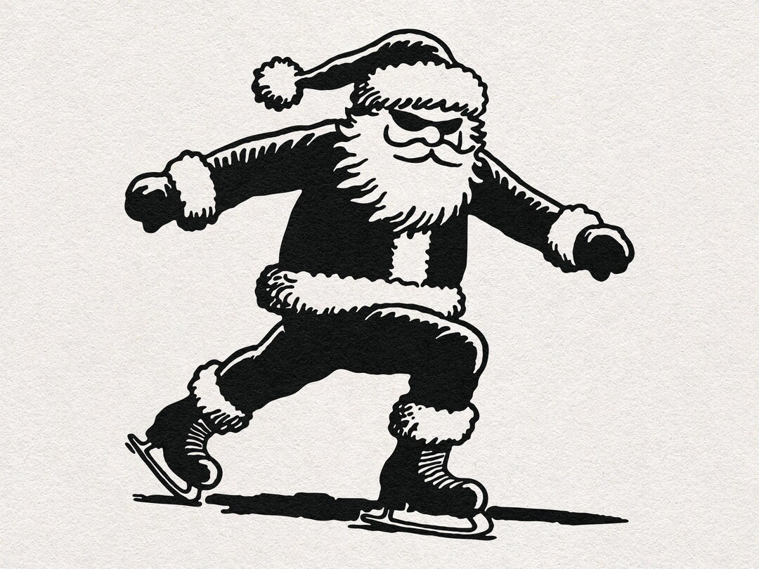 Santa Claus Ice Skating - Christmas Holiday Sports Art Graphic ...