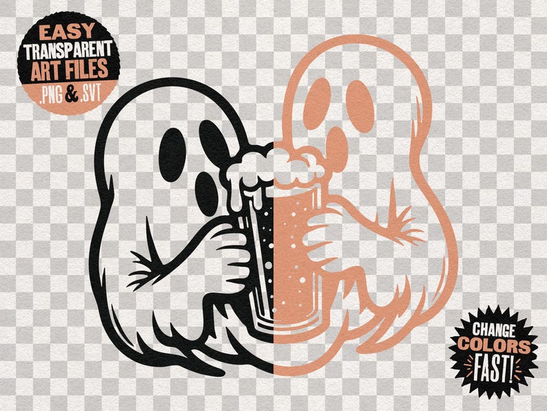 Sheet Ghosts Sharing a Beer Spooky Halloween Drinking Party Graphic ...