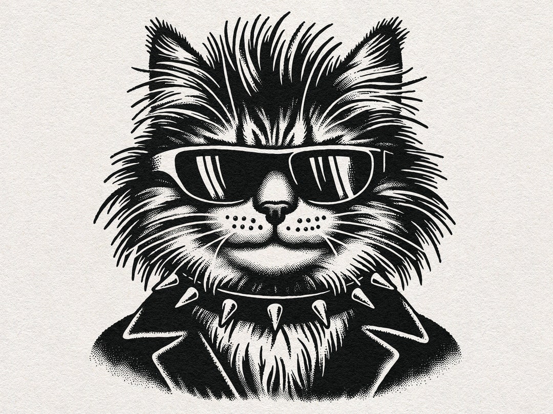 Punk Rock Cat - Hip Alternative Music Art Graphic Illustration ...