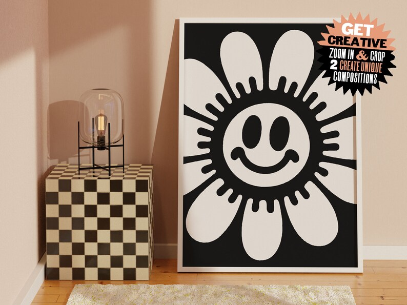 Cute Smiling Daisy Flower Face Adorable Art Graphic Illustration ...