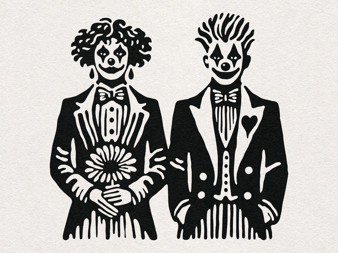 Clown Couple Newlyweds Funny Engagement, Wedding, or Anniversary Art ...