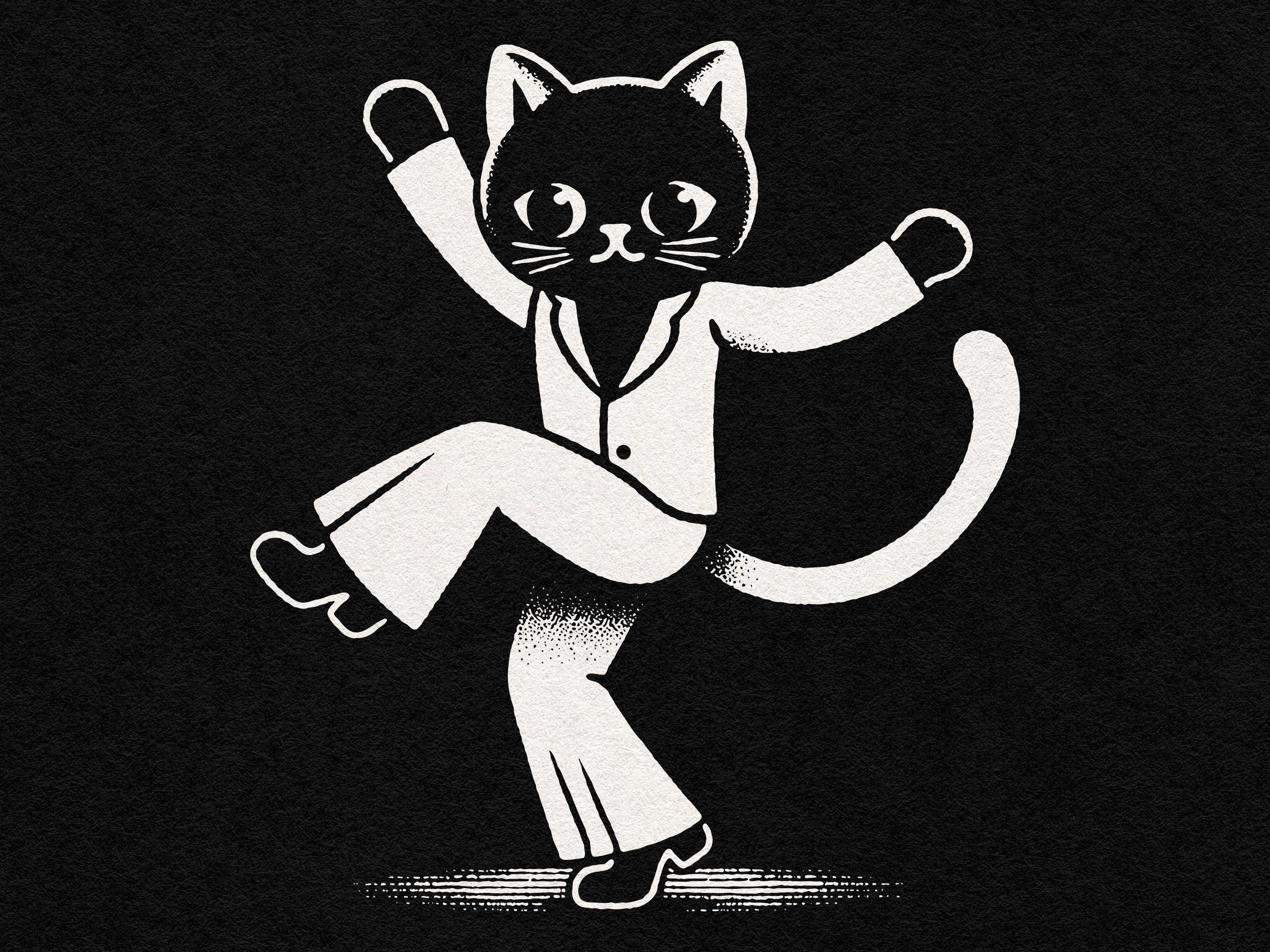 Disco Dancing Black Cat Dance Party Kitty Dancer Art Graphic ...