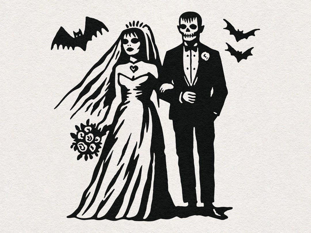 Gothic Vampire Newlywed Couple: Wedding Art PNG SVG Transparent Clipart ...