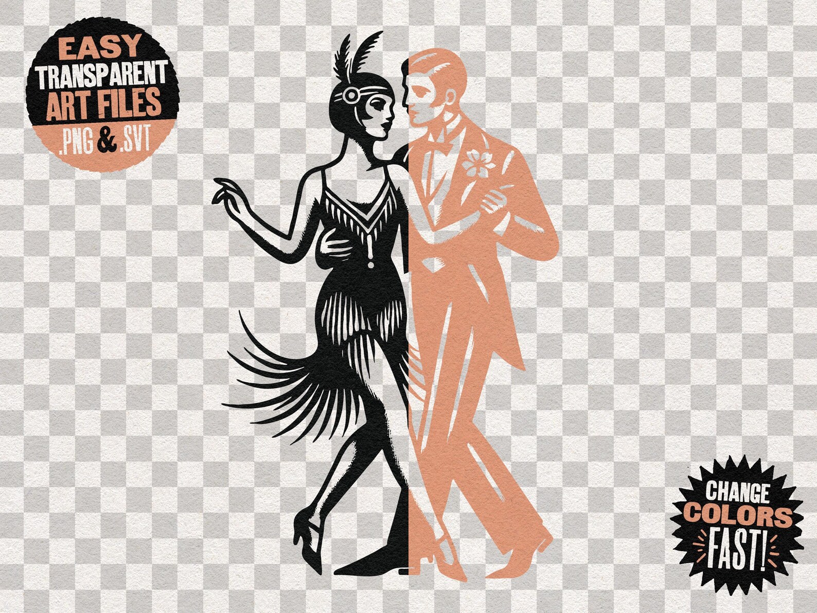 Glamorous 1930's Dancing Flapper Couple - Upscale Fancy Dance Party Art ...