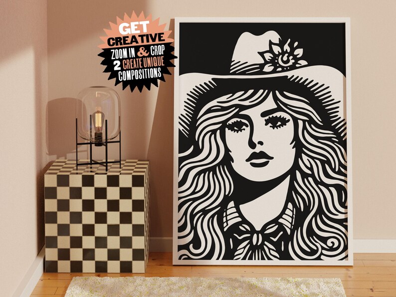 Groovy Cowgirl Portrait: Psychedelic Western Art PNG SVG Clipart ...