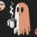 Sheet Ghost Holding Hot Coffee Mug Cute Spooky Halloween Art Graphic ...