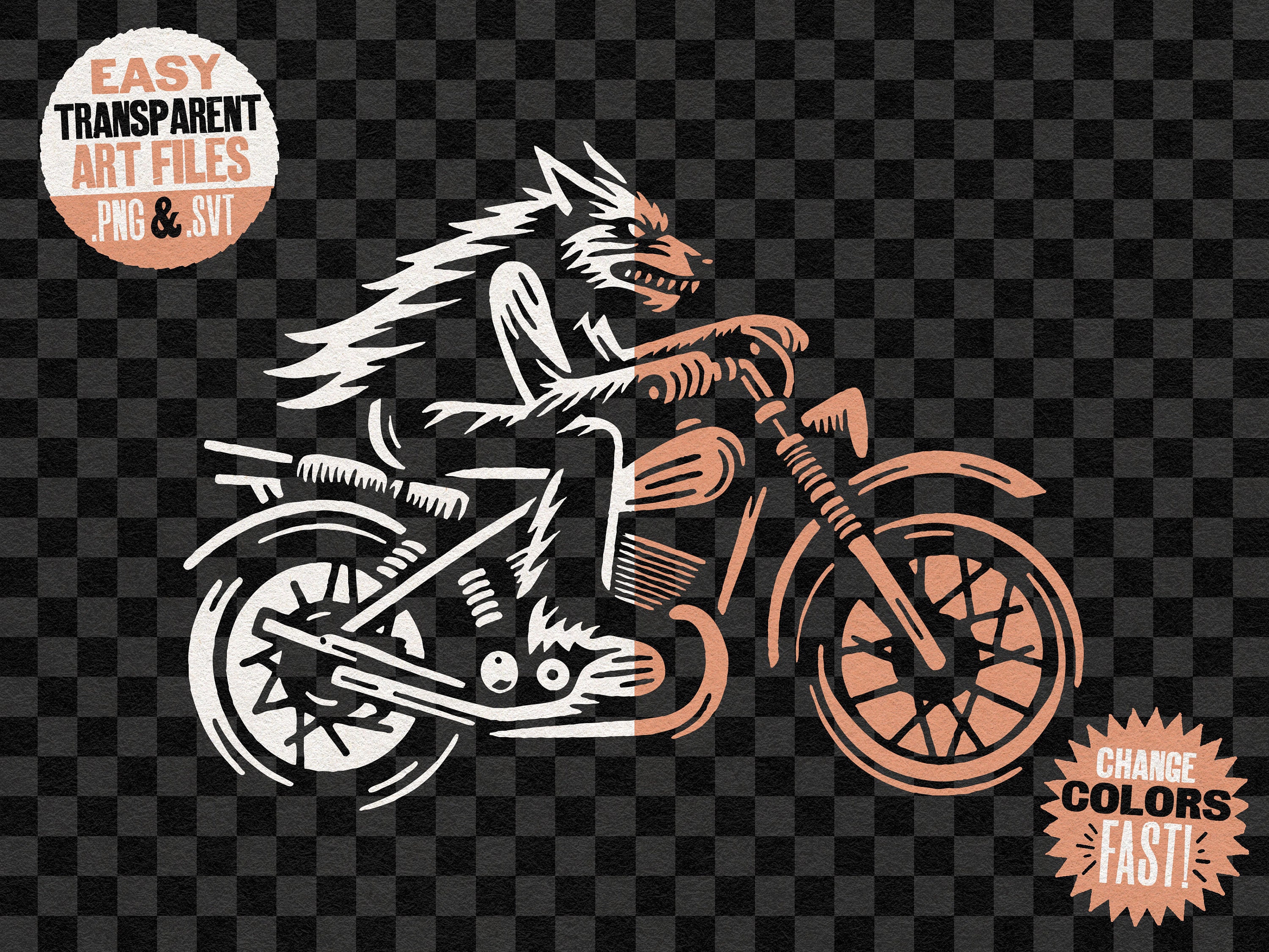 Classic Horror Werewolf Riding a Fast Motorcycle Art Graphic ...