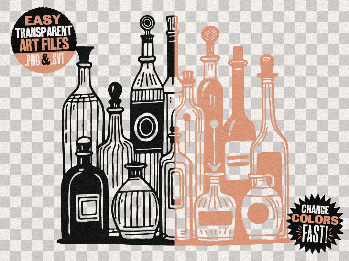 Mid-century Bar Decanters - Alcohol / Drinking Art Graphic Illustration ...
