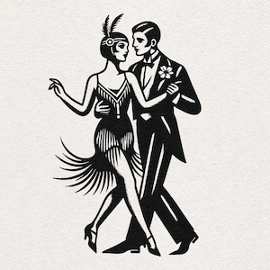 Glamorous 1930's Dancing Flapper Couple - Upscale Fancy Dance Party Art ...