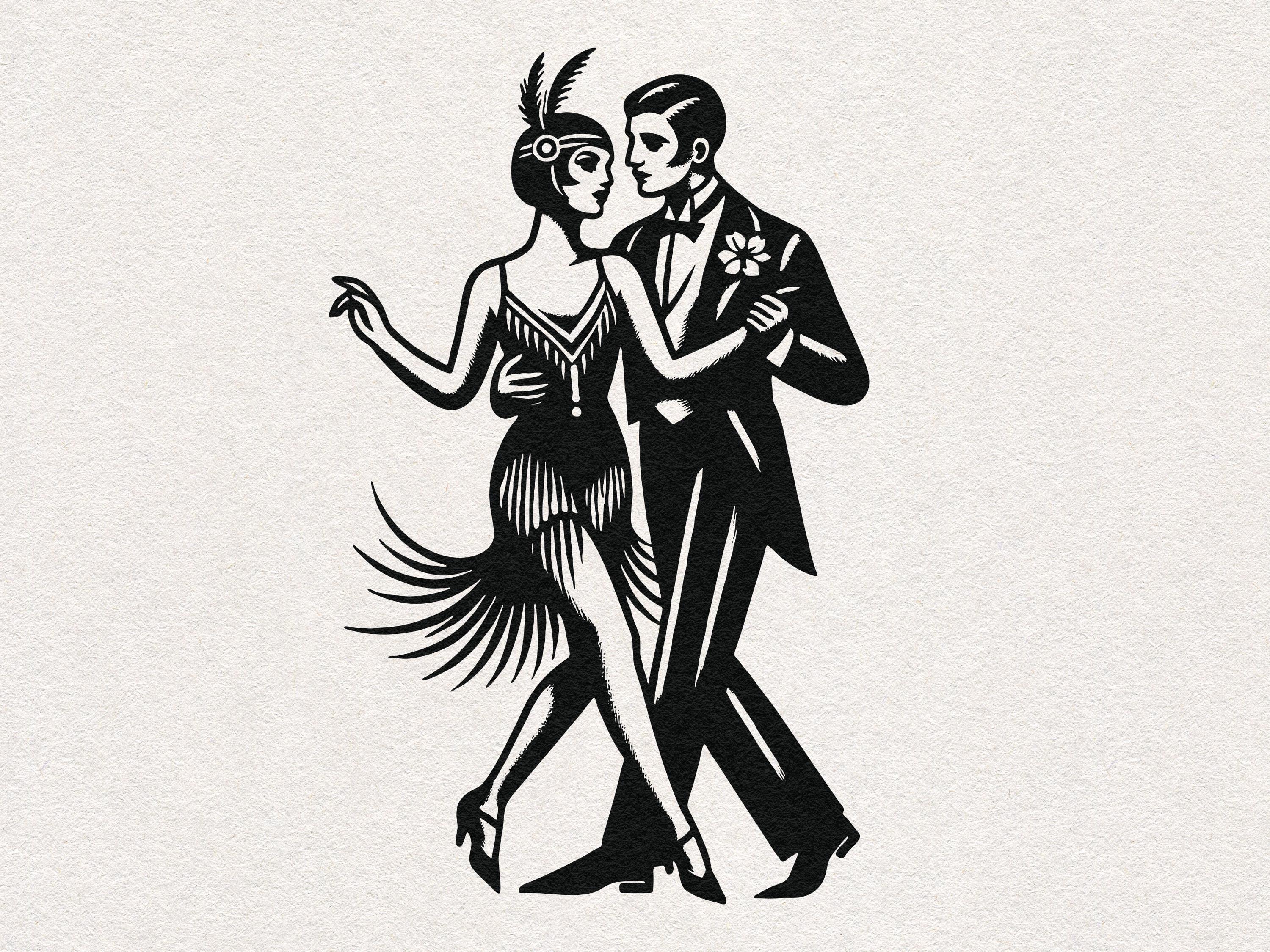 Glamorous 1930's Dancing Flapper Couple - Upscale Fancy Dance Party Art ...