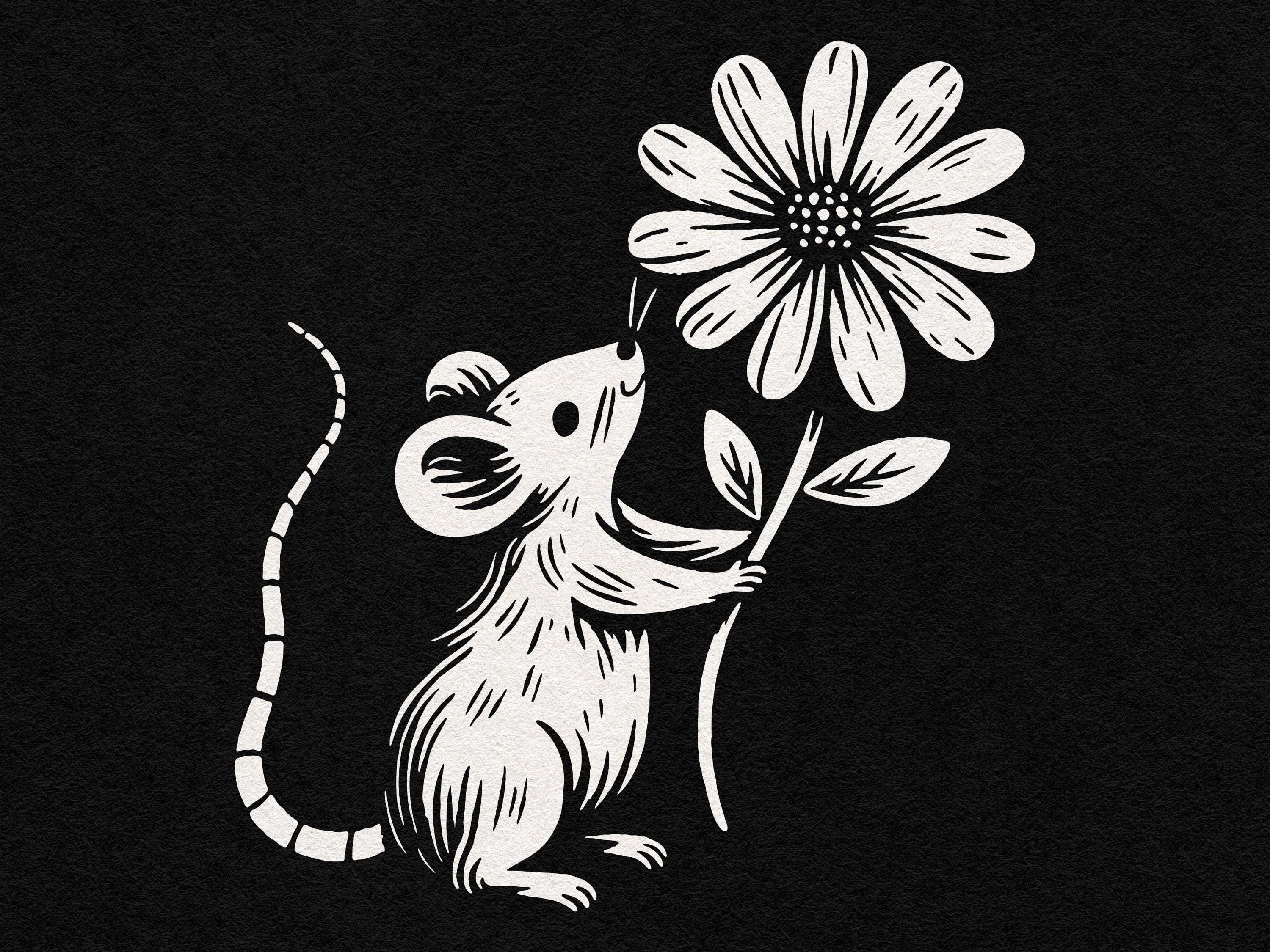 Cute Little Mouse Holding a Daisy Flower Adorable Home Decor Art ...