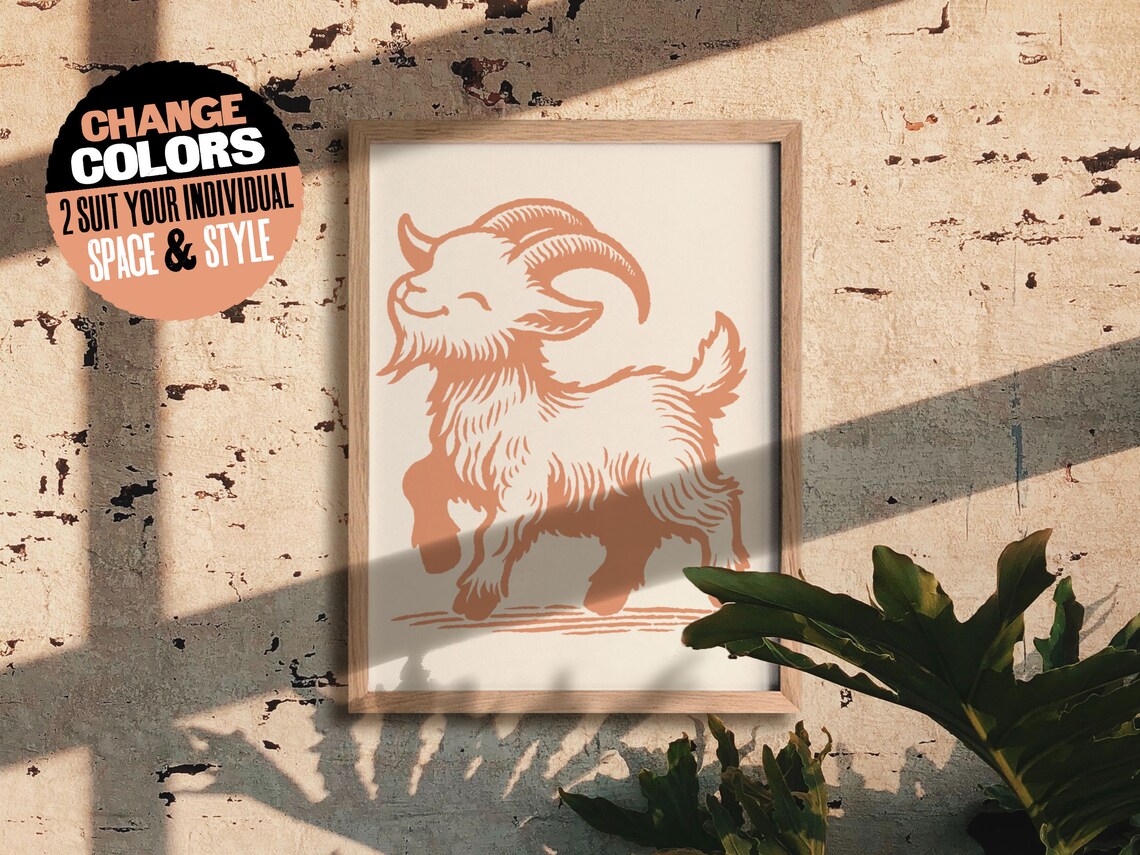 Cute Young Goat Prancing - Charming Farm Animal Art Graphic ...