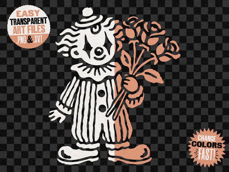 Valentine Kewpie Clown Holding Roses - Cute Valentines Day Floral Art ...