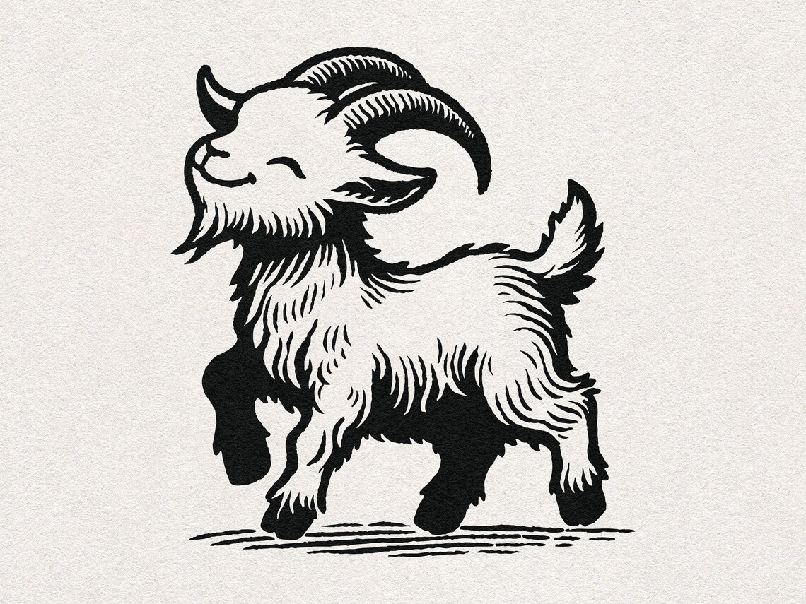 Cute Young Goat Prancing - Charming Farm Animal Art Graphic ...