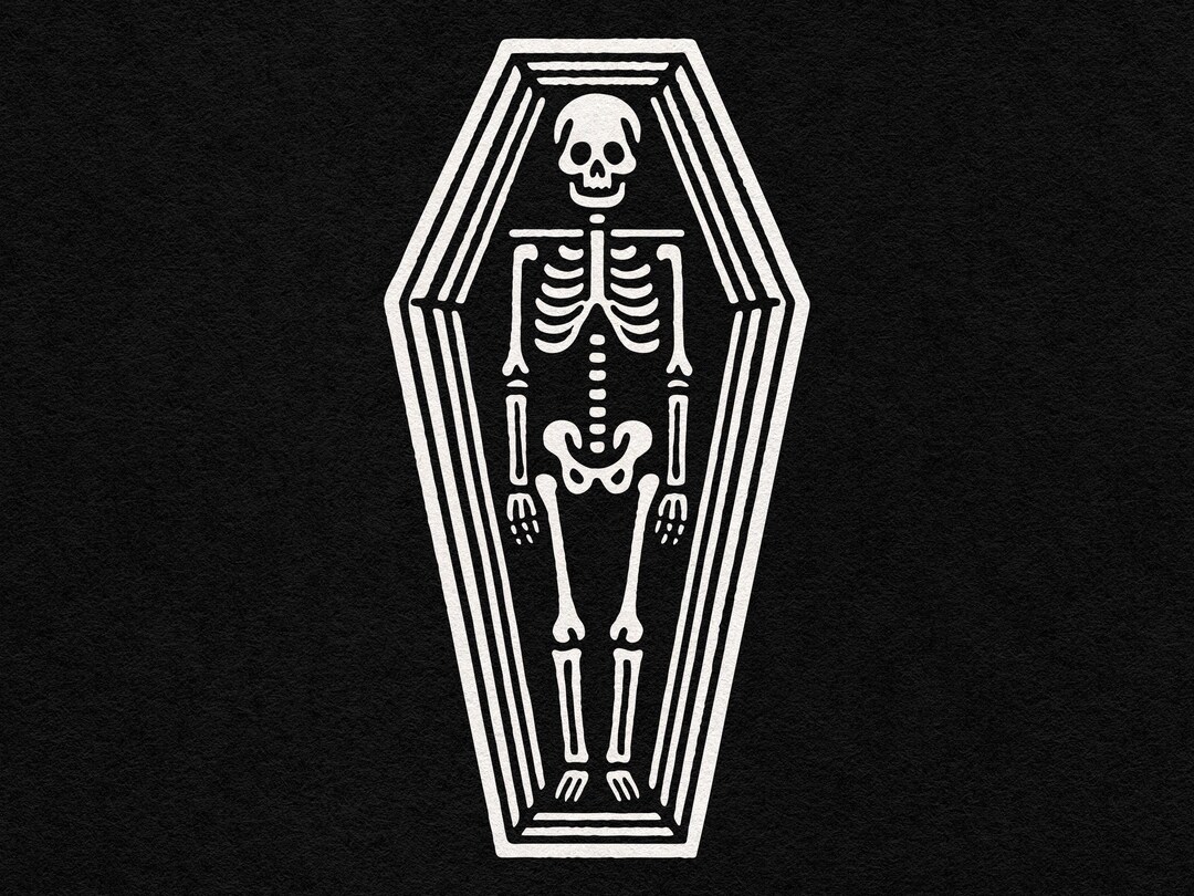 Skeleton Laying in a Coffin - Morbid Halloween Art Graphic Illustration ...