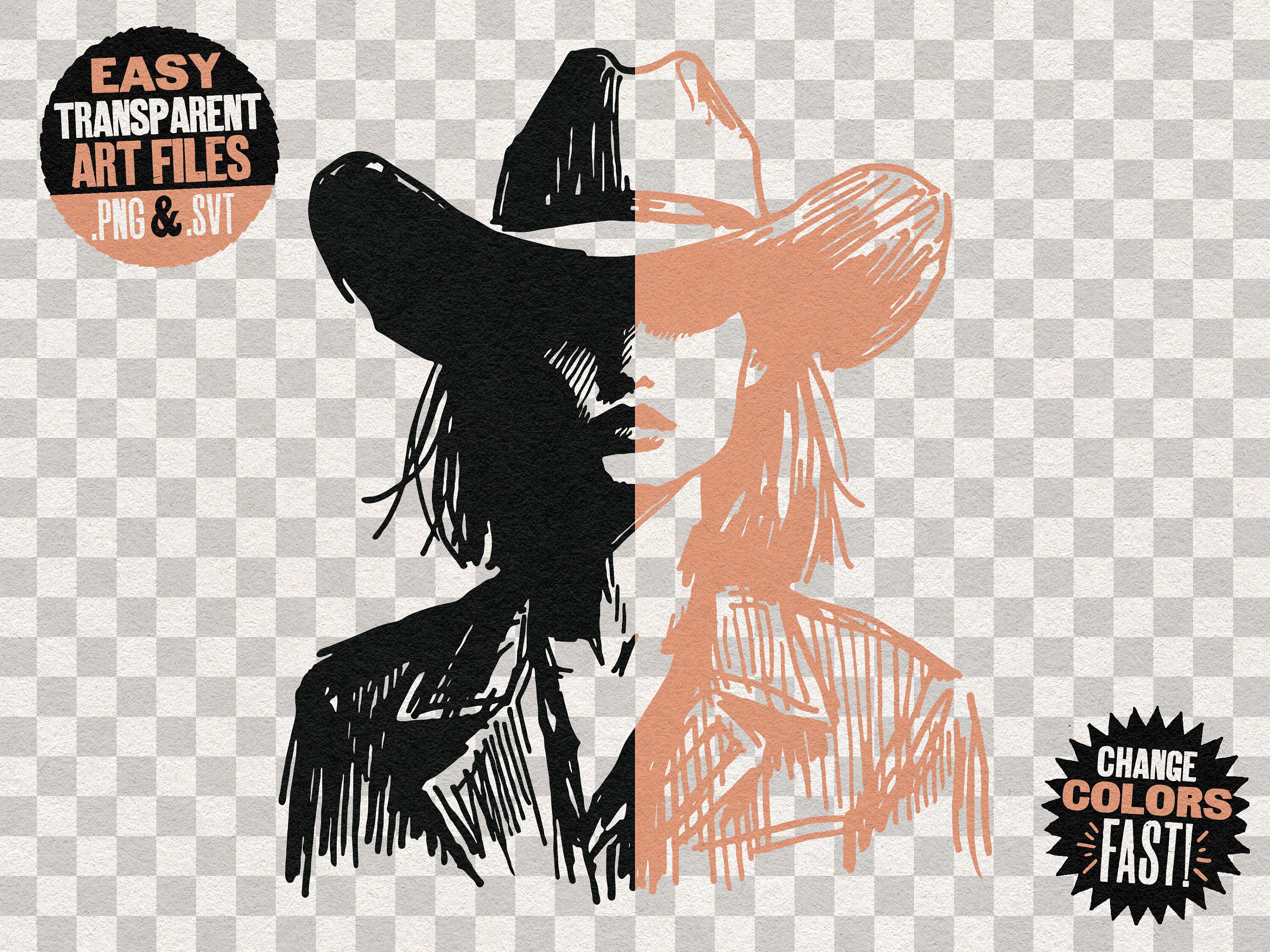 Modern Cowgirl Fashion Sketch Bold Sharpie Country Western Art Graphic ...