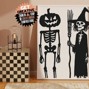 Halloween Character Trio: Skeleton, Jack-o-lantern, Witch Art PNG SVG ...