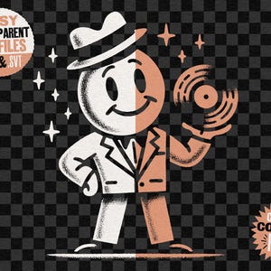 Smiley Vinyl Record Mascot Character - Vintage Music Collector Art ...