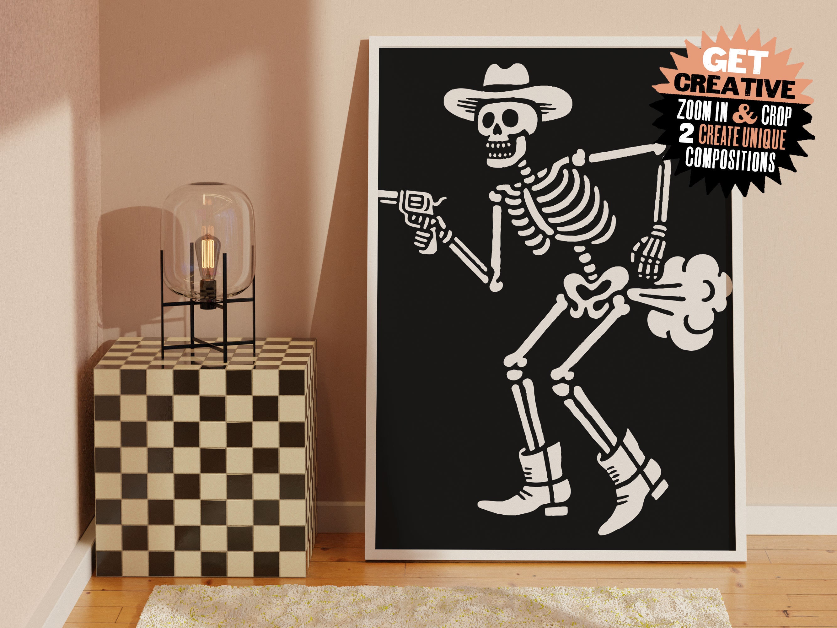 Farting Country Western Cowboy Skeleton Spooky Art Graphic Illustration ...