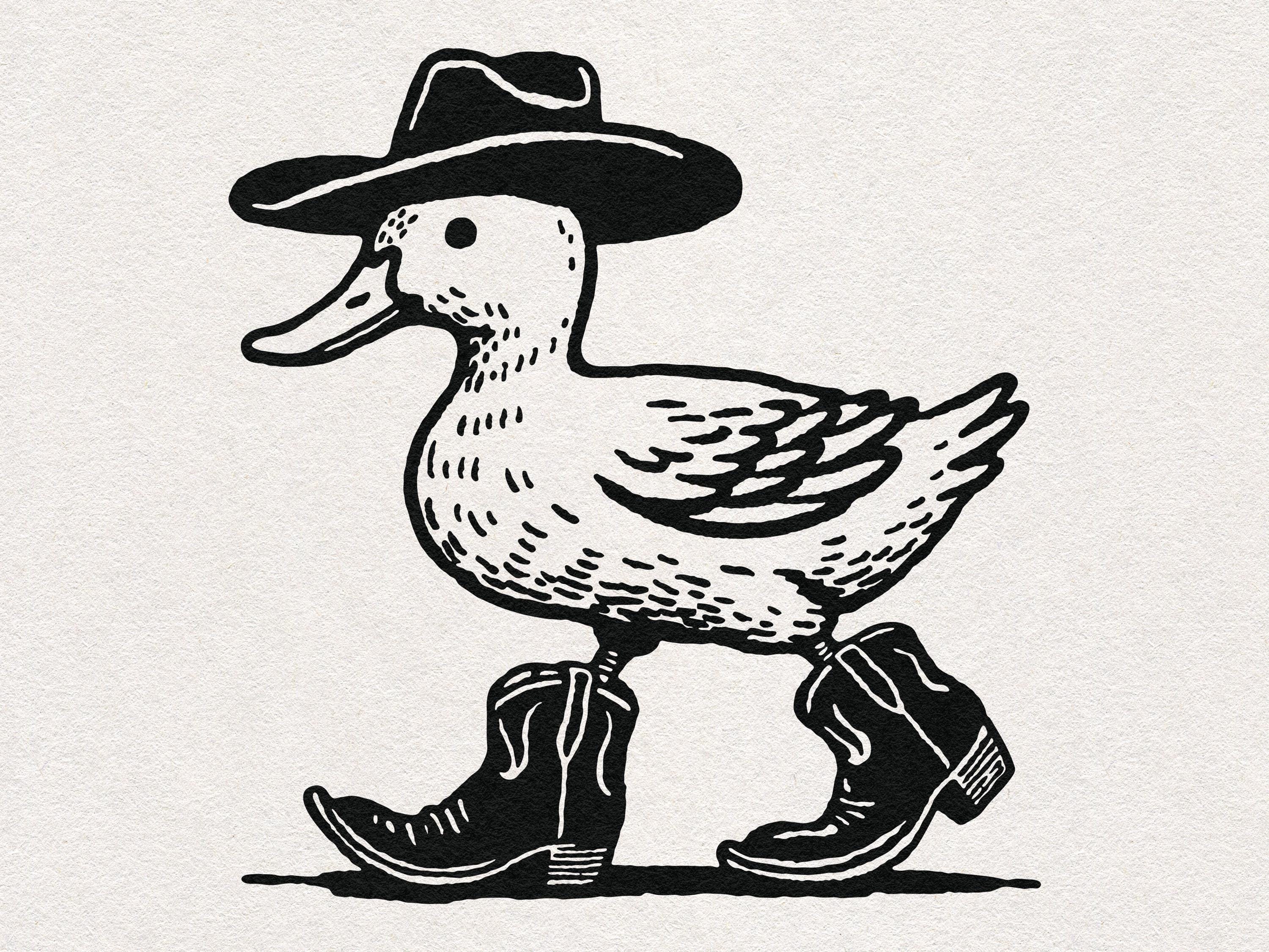 Duck in Cowboy Hat and Boots - Country Western Art Graphic Illustration ...