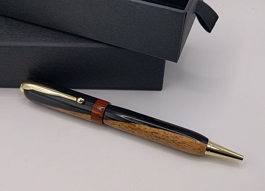 Sappy Black Walnut Exotic Wood Pen With Cocobolo Band, Twist Ball Point ...
