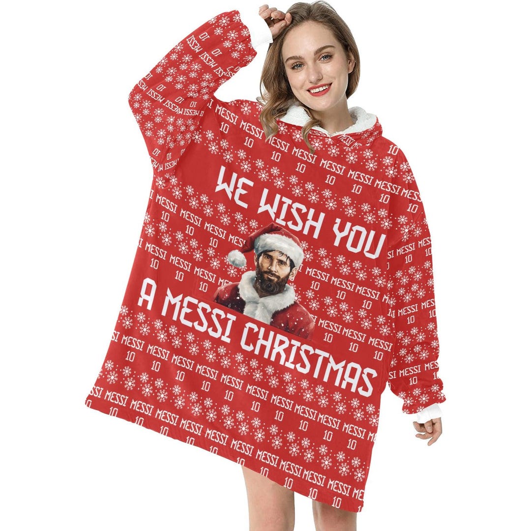 Messi Soccer Christmas Hooded Blanket Matching Family Pajamas Soccer ...
