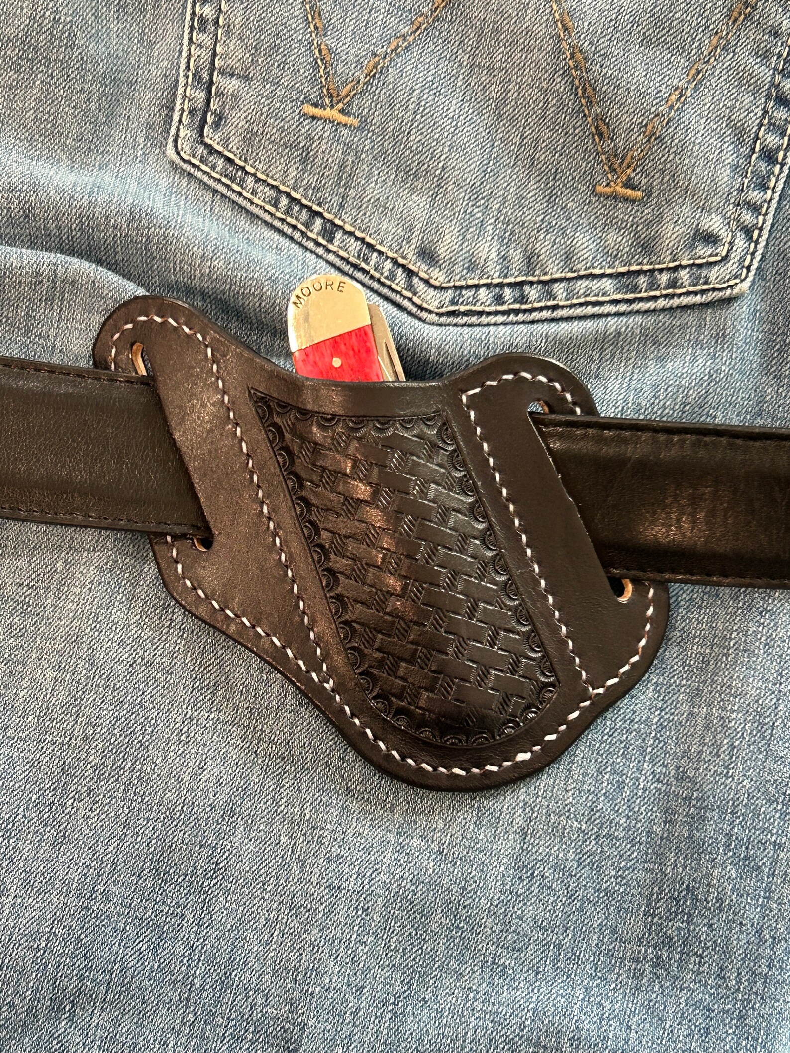 Leather Knife Sheath, Tooled Knife Holster, Basketweave Pancake Knife ...