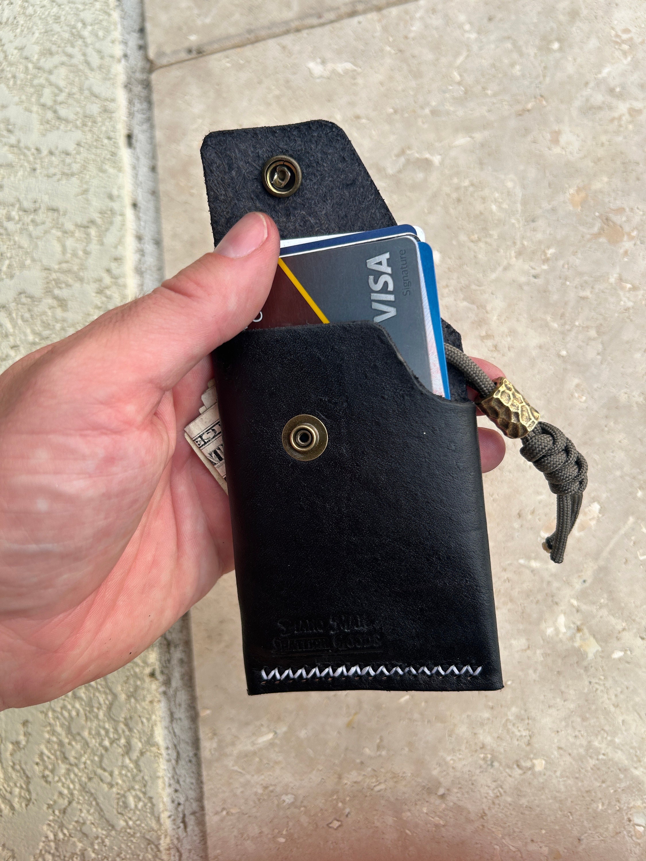 Minimalist Snap Wallet, EDC Wallet, Slim Leather Wallet, Handmade 15 ...
