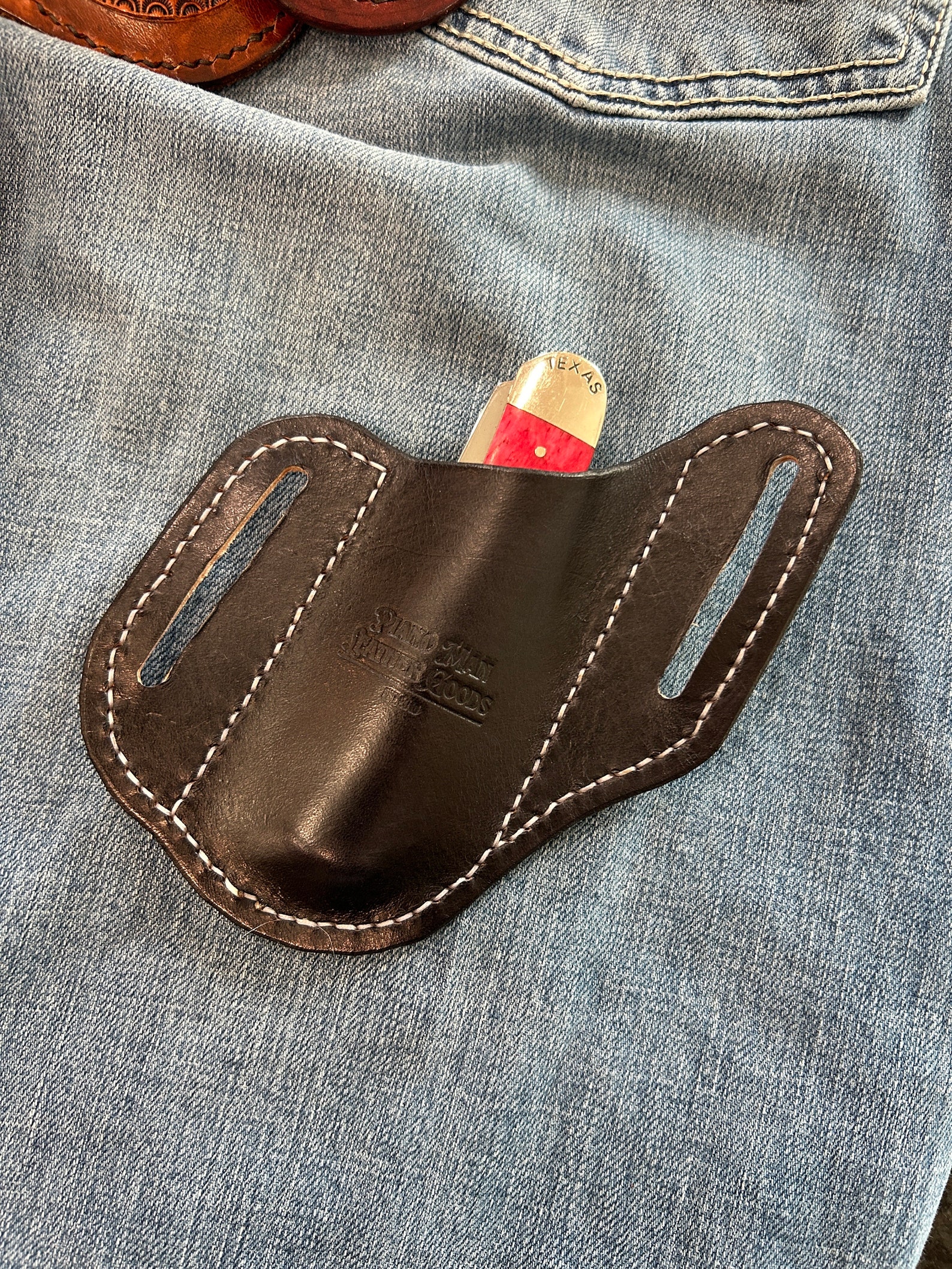 Leather Knife Sheath, Tooled Knife Holster, Basketweave Pancake Knife ...