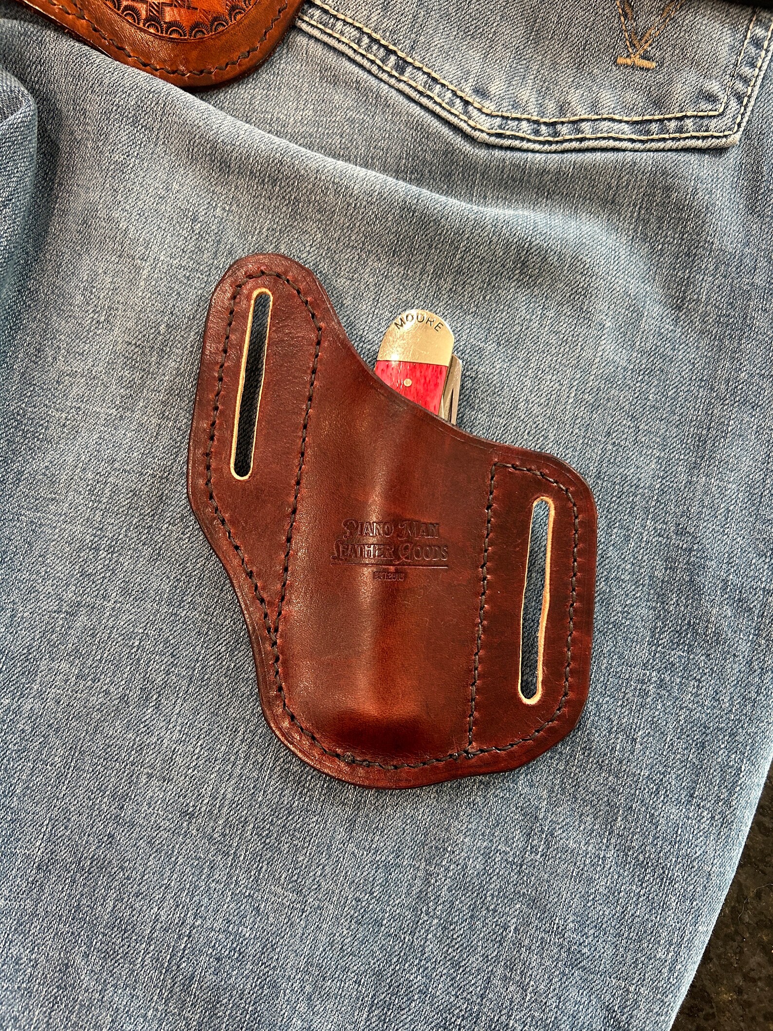 Leather Knife Sheath, Tooled Knife Holster, Basketweave Pancake Knife ...