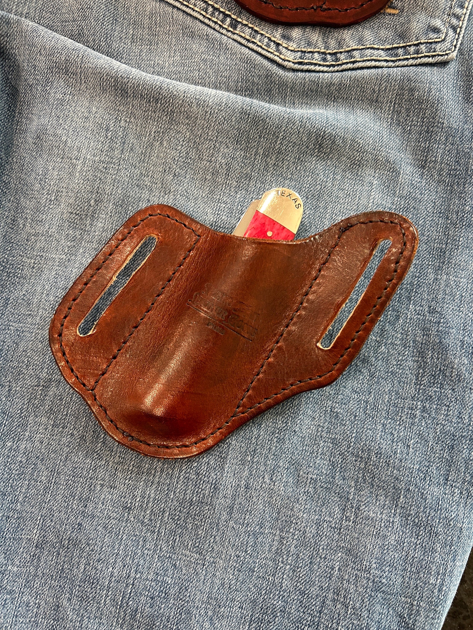 Leather Knife Sheath, Tooled Knife Holster, Basketweave Pancake Knife ...