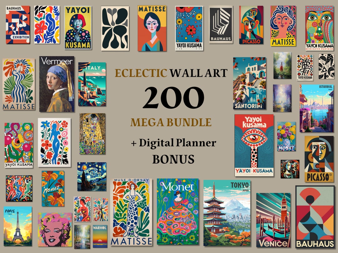 200 Printable Vintage Art Prints for Home Decor Eclectic Gallery Set ...