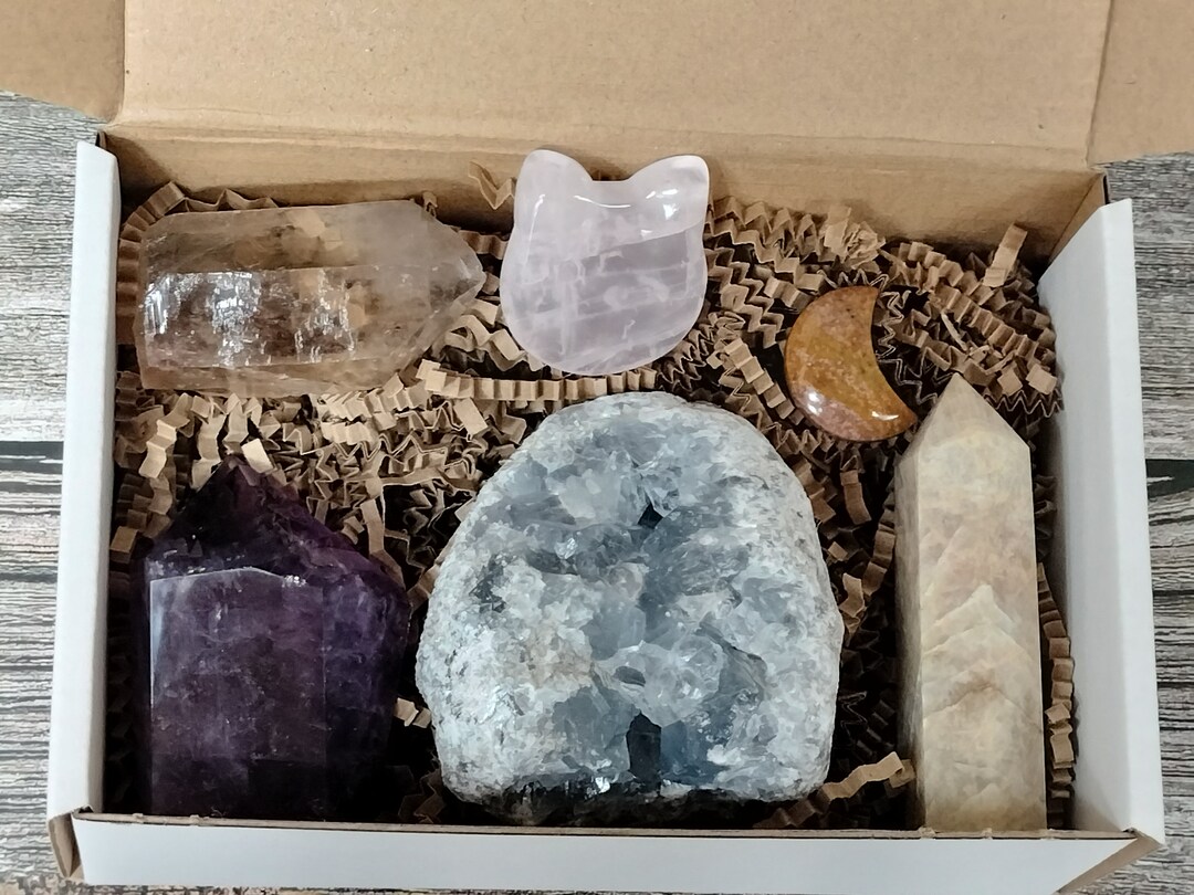 Serene Sleep Crystal Intention Box celestite, Amethyst, Smoky Quartz ...