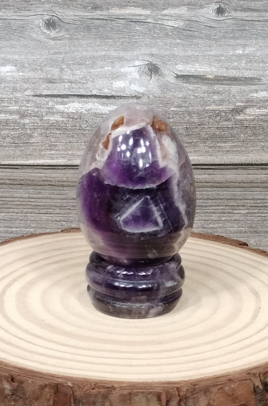 2 Chevron Amethyst Egg W/amethyst Stand - Etsy