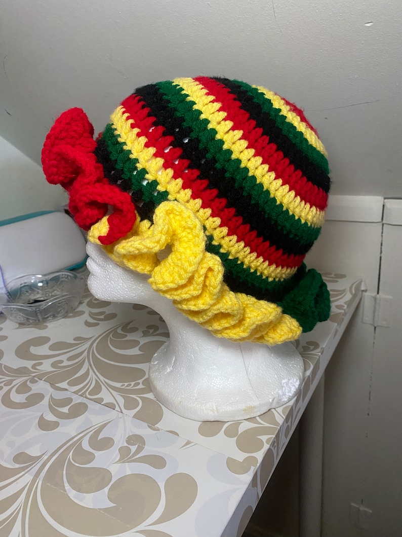 Reggae Crochet Ruffled Hat/ Reggae Hat/ Jamaica Hat/ Crochet Ruffled ...