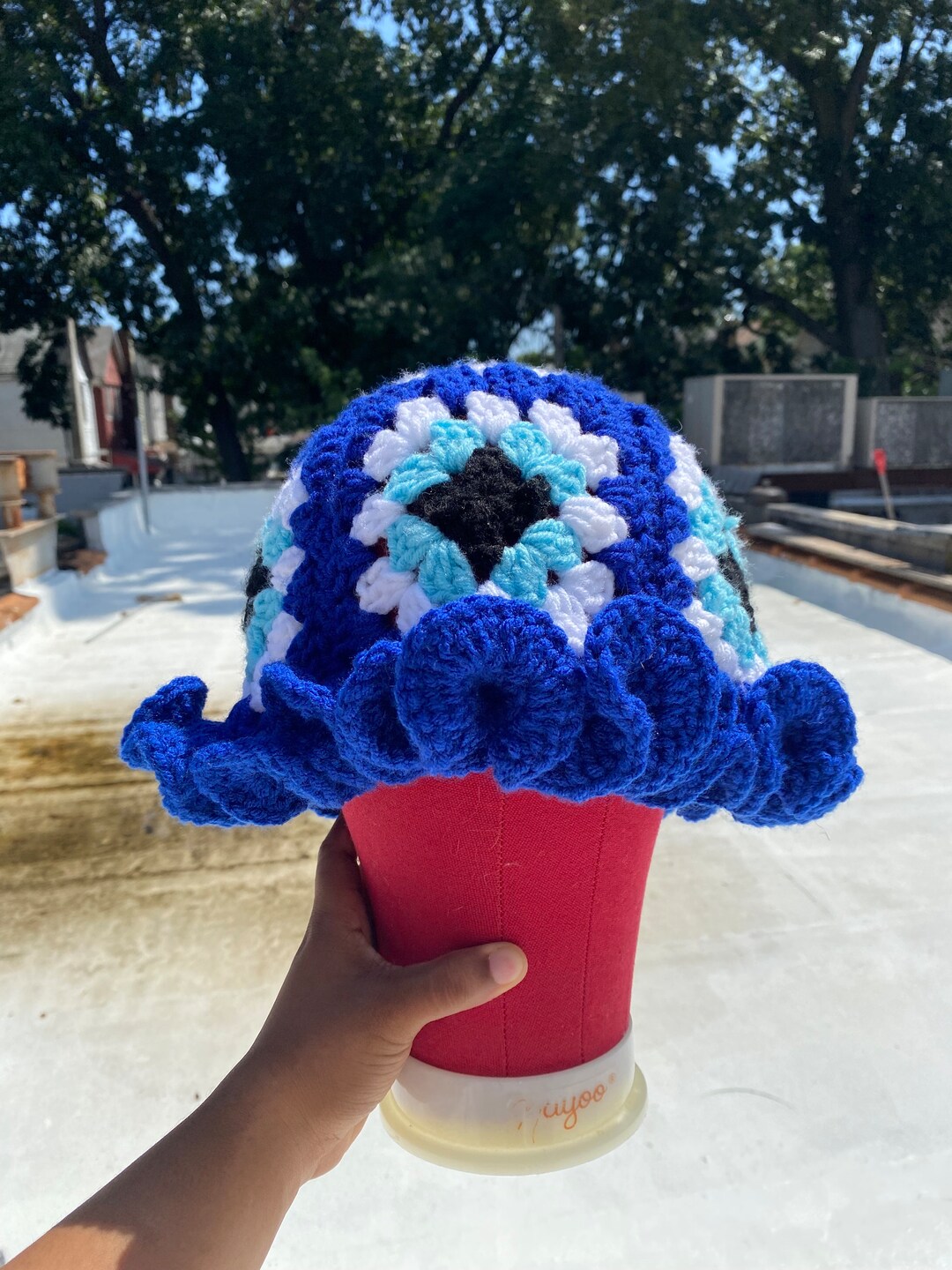 Evil Eye Crochet Bucket | Granny Square Evil Eye Hat | Handmade Crochet ...