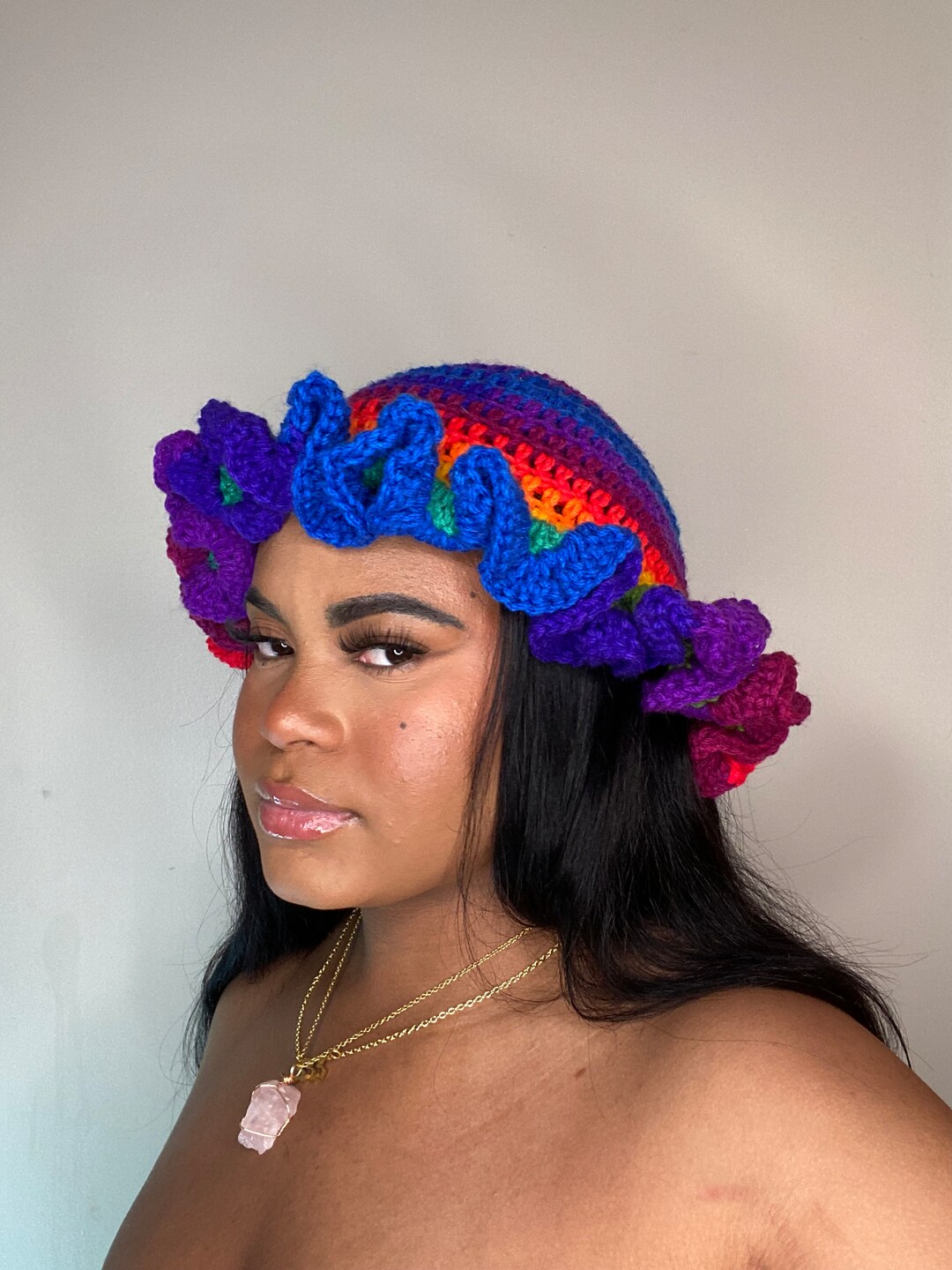 Multi-rainbow/pride Crochet Ruffled Bucket Hat/ Ruffle Bucket Hat ...