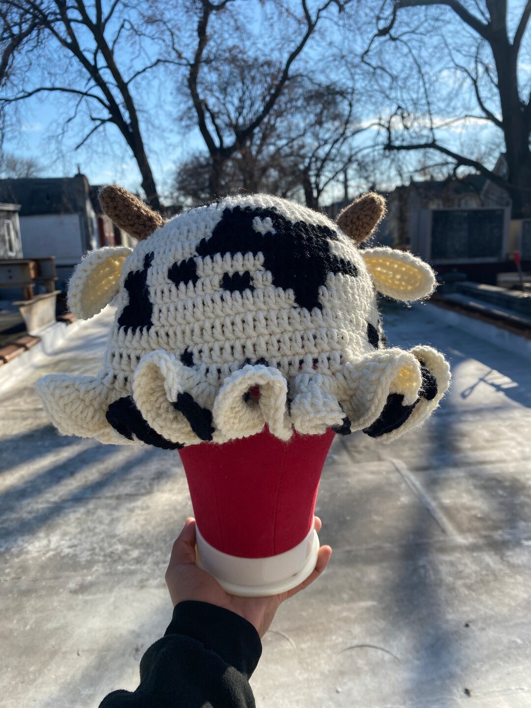 Crochet Cow Ruffles Hat/ Crochet Cow Hat/ Crochet Ruffled Hat/ Cow ...