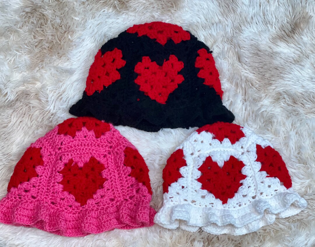 Crochet Granny Heart Square Bucket Hat - Etsy