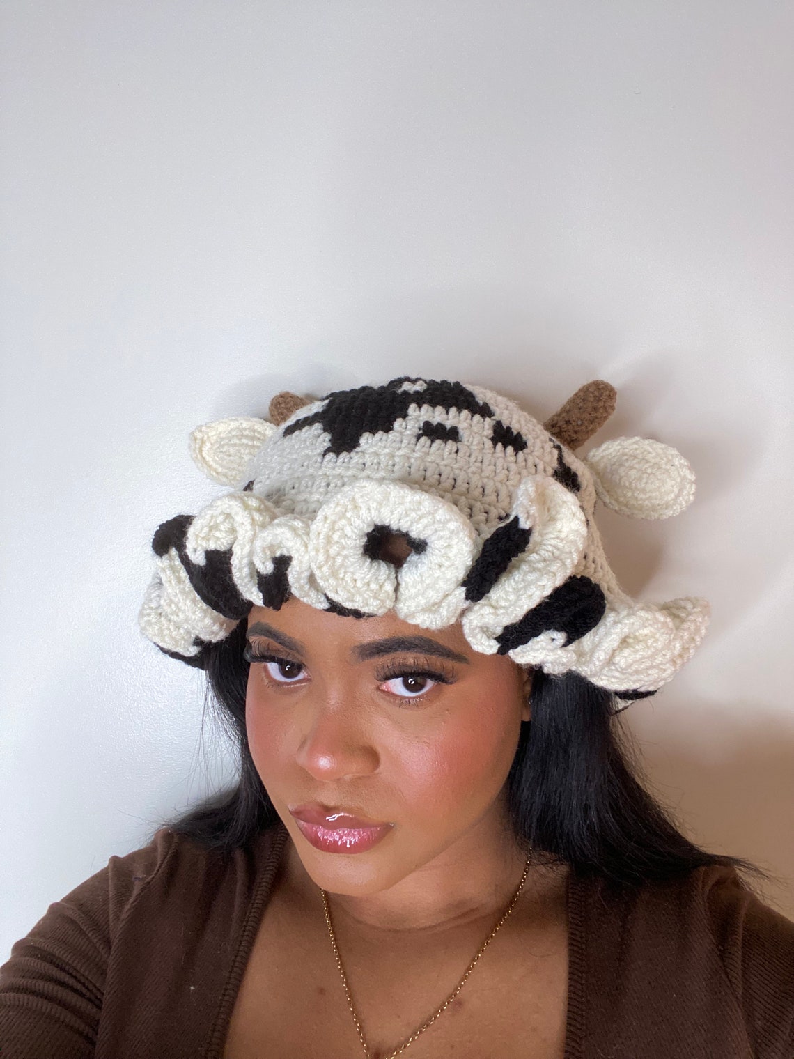 Crochet Cow Ruffles Hat/ Crochet Cow Hat/ Crochet Ruffled Hat/ Cow ...