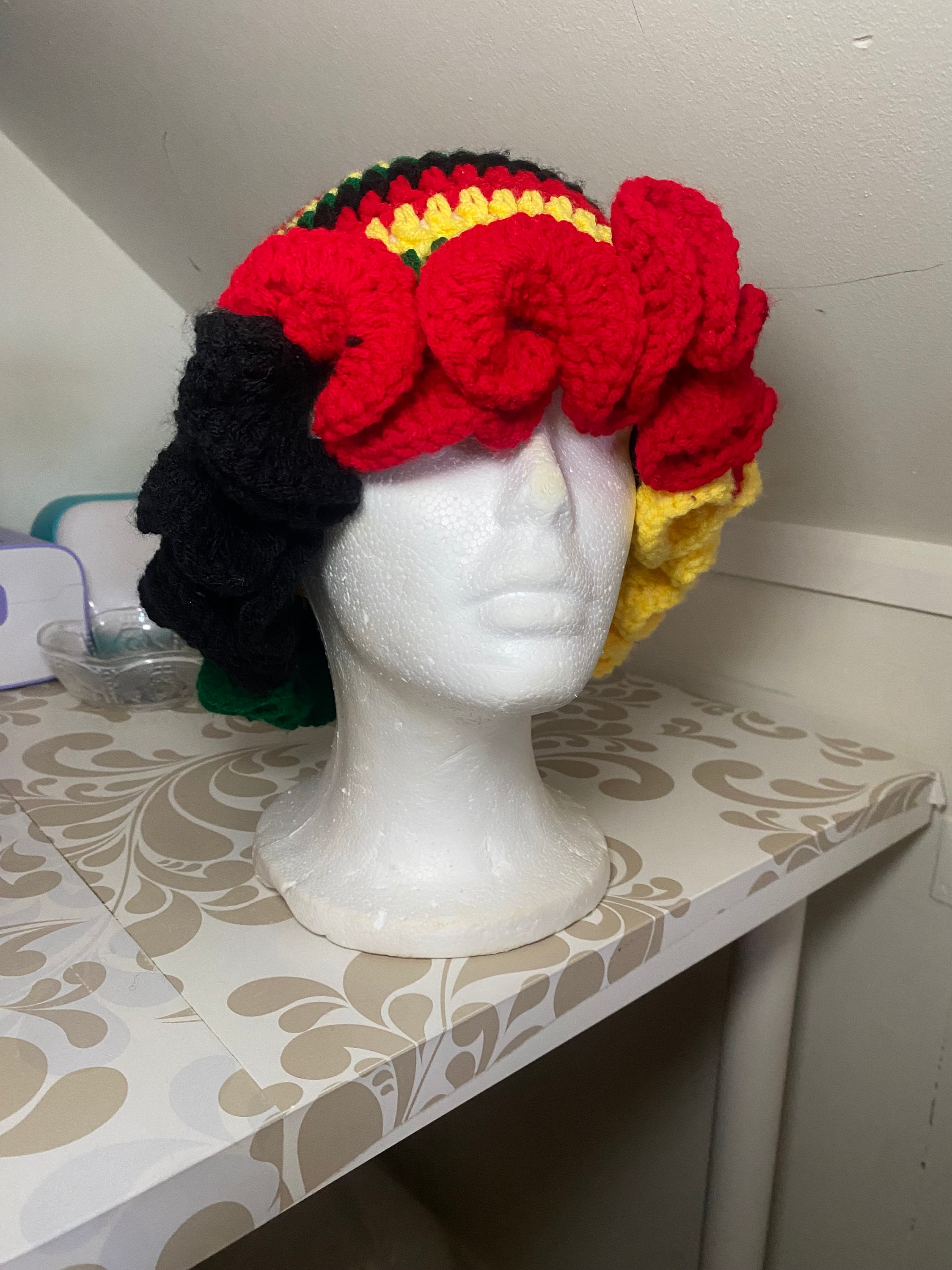 Reggae Crochet Ruffled Hat/ Reggae Hat/ Jamaica Hat/ Crochet Ruffled ...