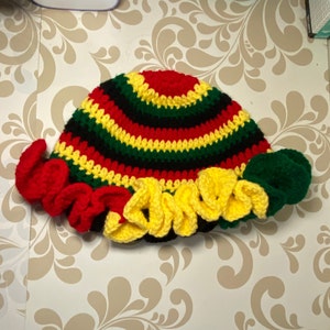 Reggae Crochet Ruffled Hat/ Reggae Hat/ Jamaica Hat/ Crochet Ruffled ...