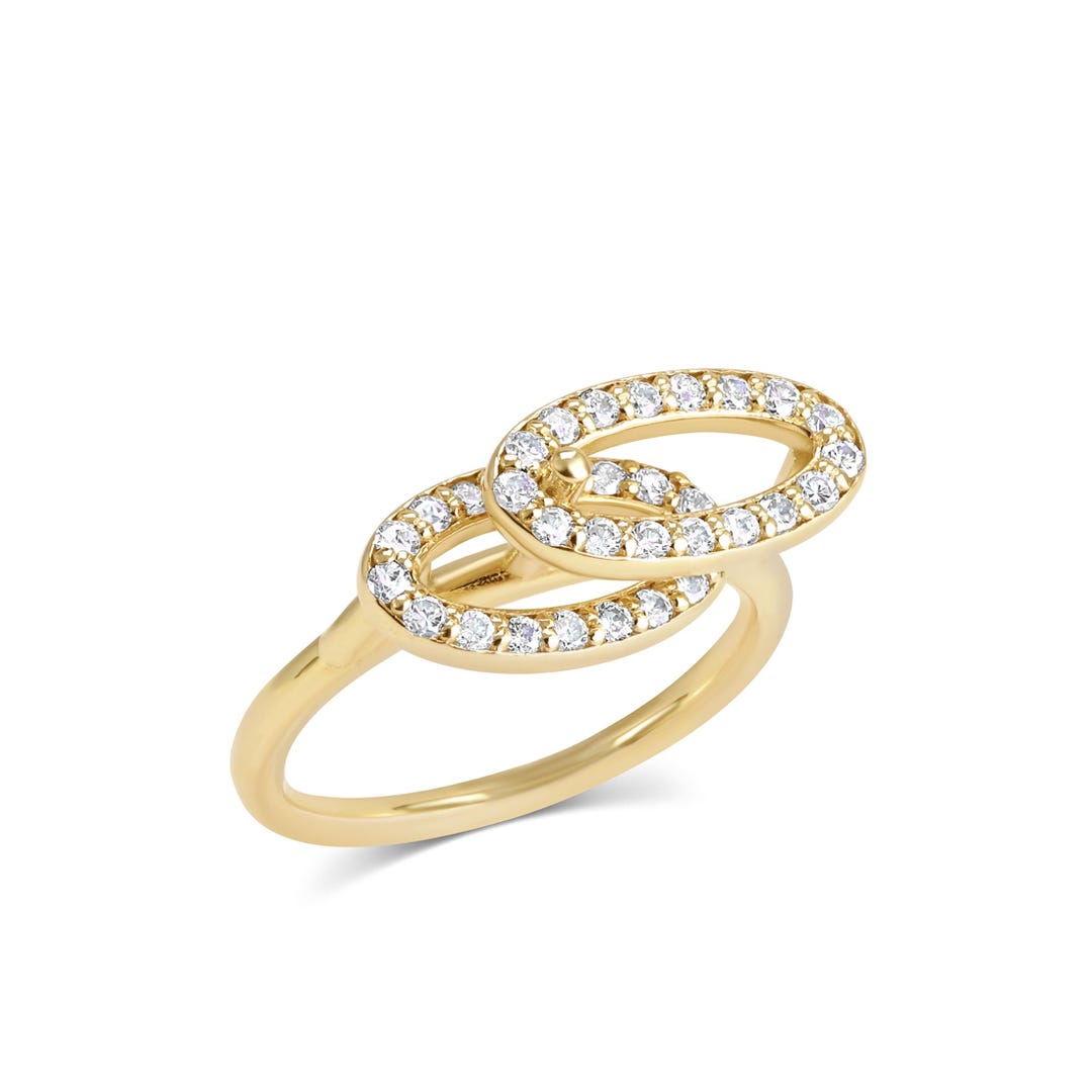 14k Gold Interlocking Ellipses Diamond Ring, Modern Geometric Design ...