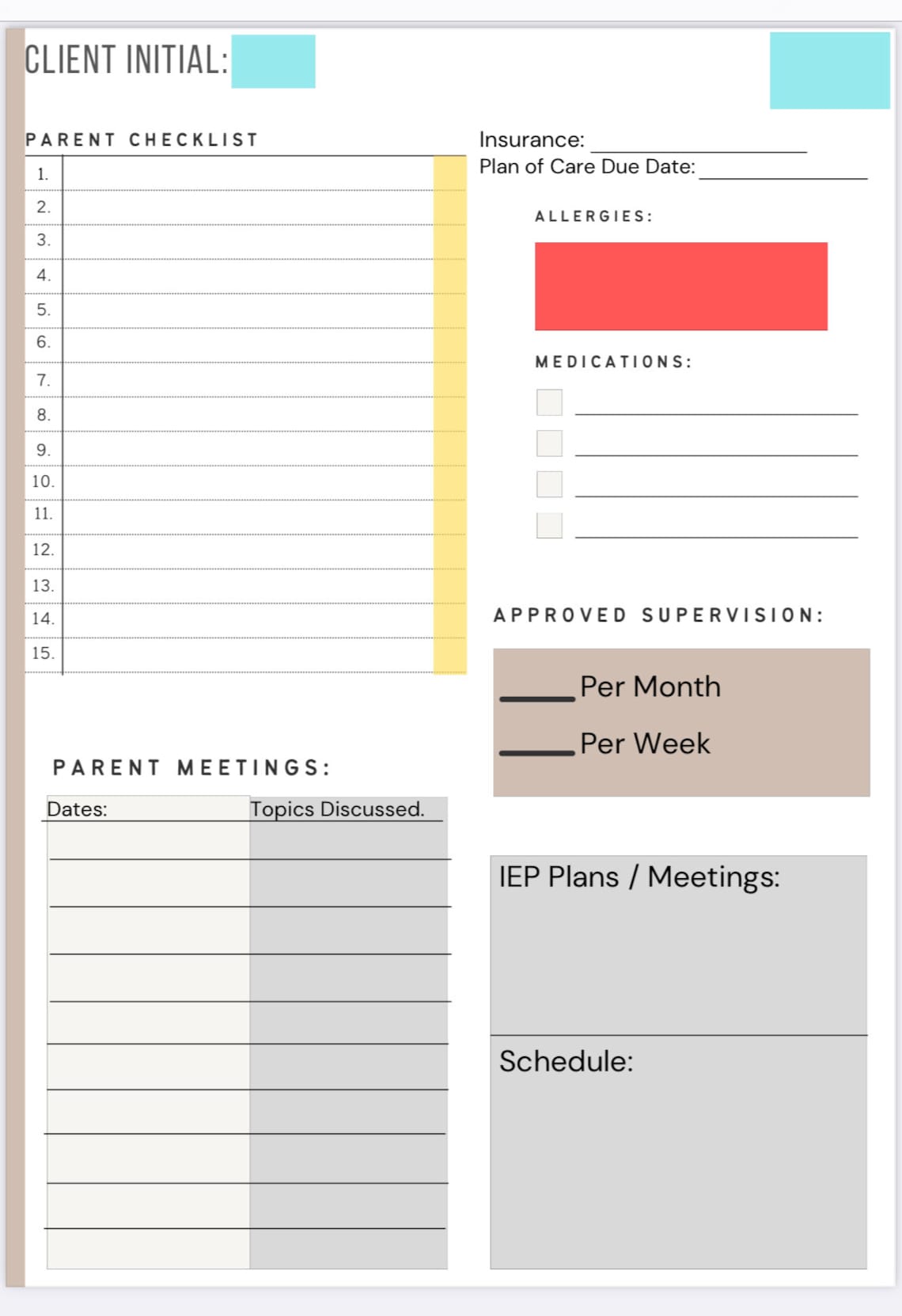 Behavior Analysis Client Information Sheet - Etsy