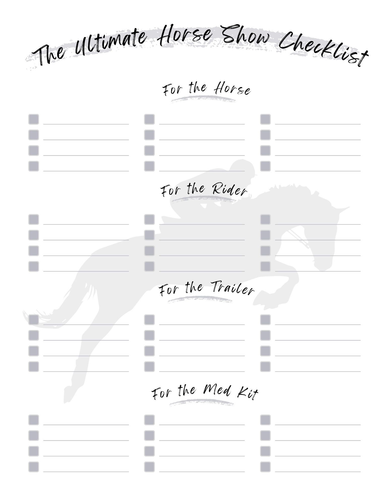Horse Show Checklist, Horse Show Kit, Horse Show Bag, Printable Horse ...