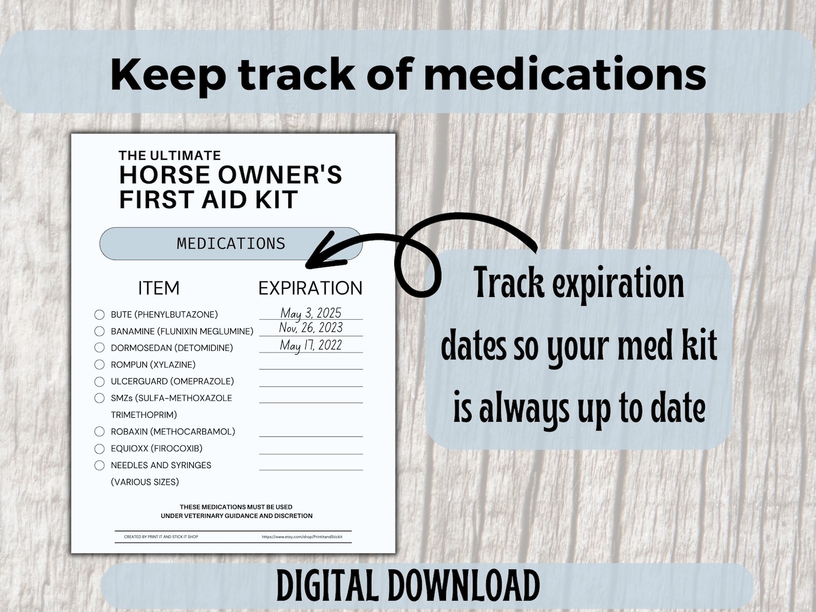 Horse First Aid Kit List, Printable Equine Med Kit, First Aid Guide ...