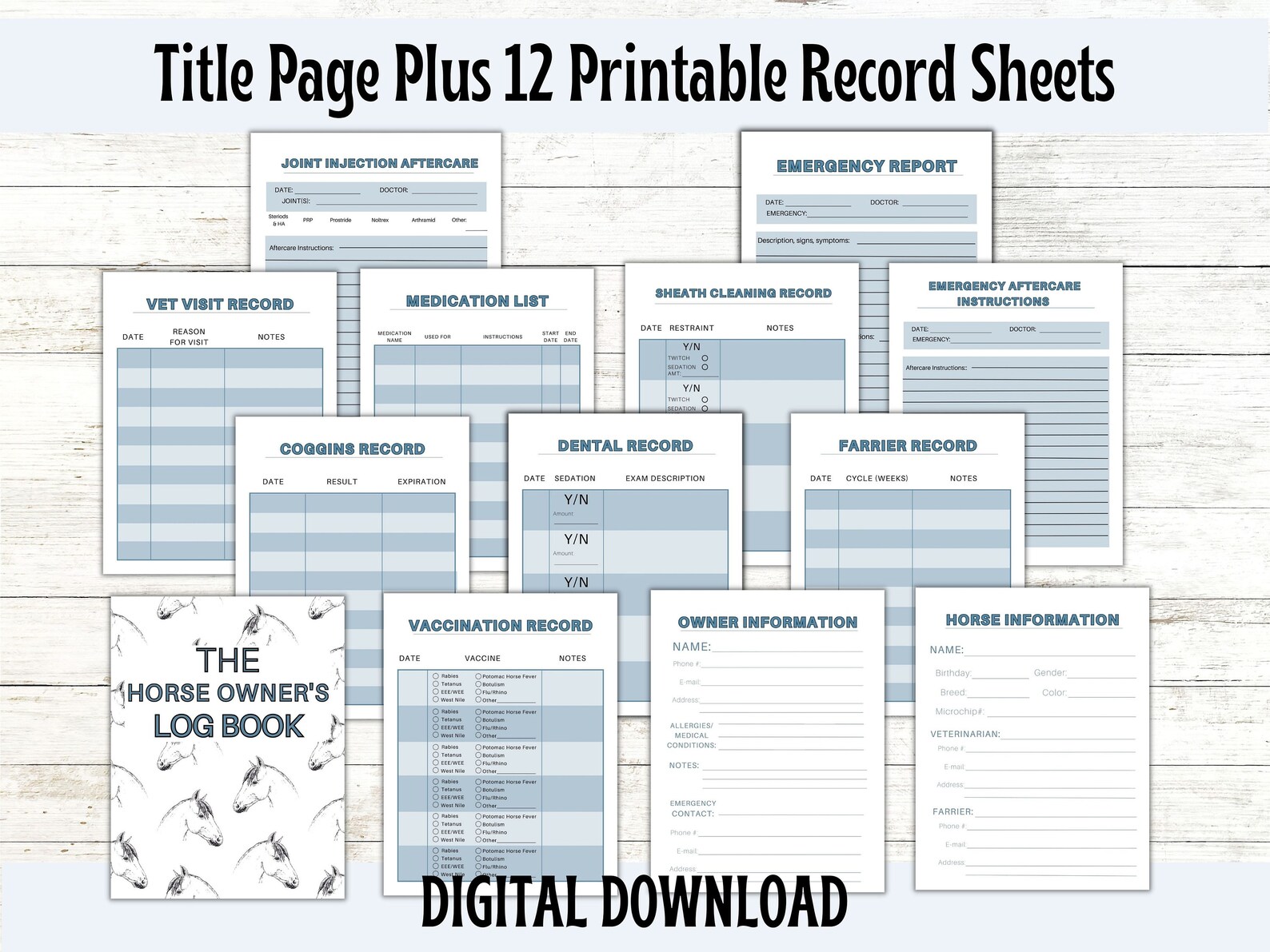 Horse Owner's Record Keeping, Horse Record, Horse Health Record ...